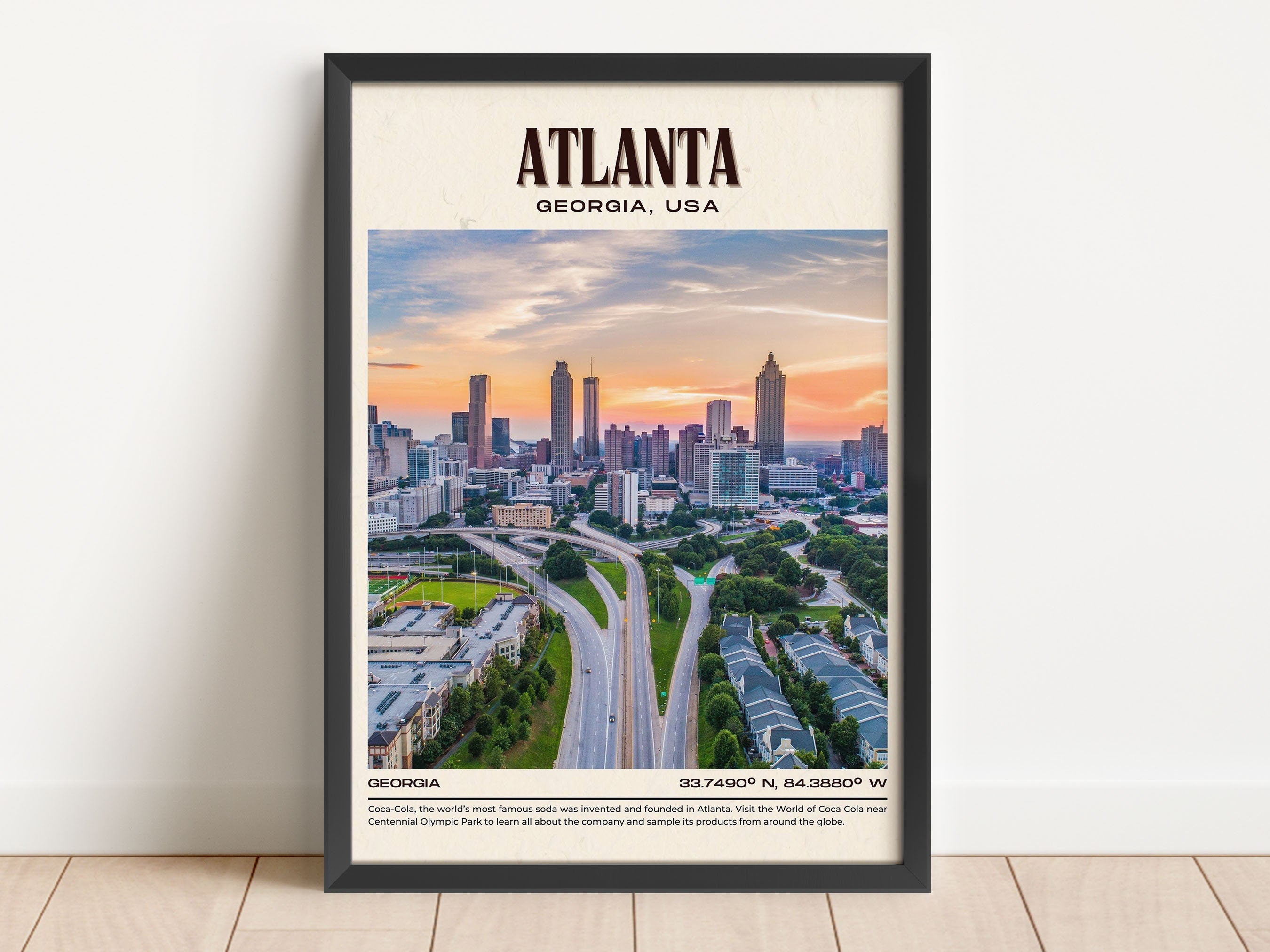 Atlanta Vintage Wall Art, Atlanta Canvas, Atlanta Framed Poster ...